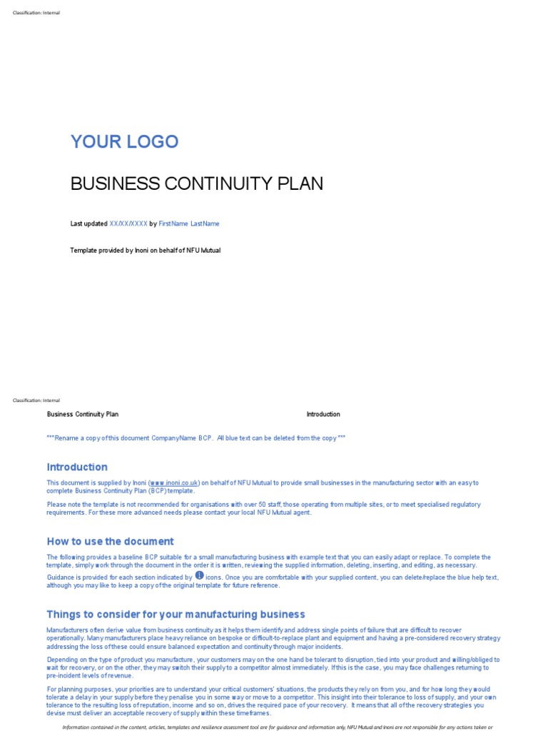 Bcp Template For Manufacturers Download Free Pdf Emergency Risk
