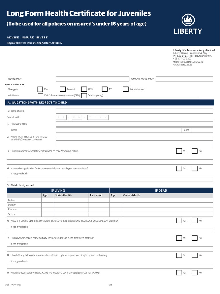 PR 049 Und 17 Long Form Health Certificate For Juveniles Editable | PDF ...