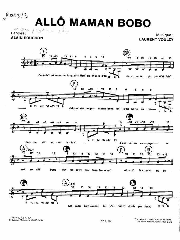 Allo Maman Bobo - Alain Souchon - Laurent Voulzy - 2 Map | PDF