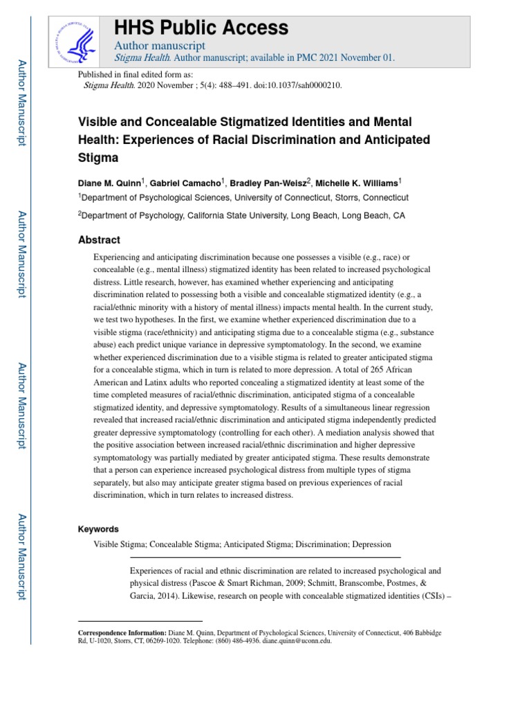 Quinn Et Al - 2020 - Visible and Concealable Stigmatized Identities and ...