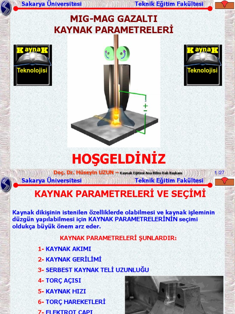 HOŞGELDİNİZ MIG-MAG GAZALTI KAYNAK PARAMETRELERİ. K Ayna K. Sakarya ...