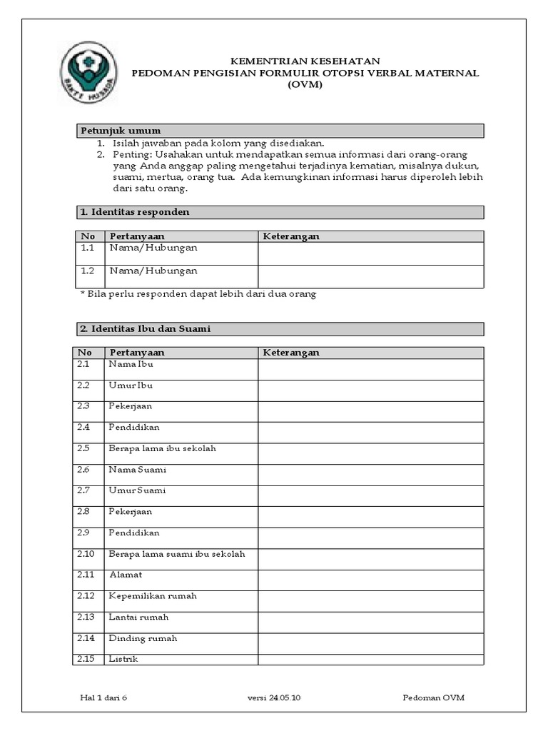 Pedoman Pengisian Form OVM Kemenkes | PDF