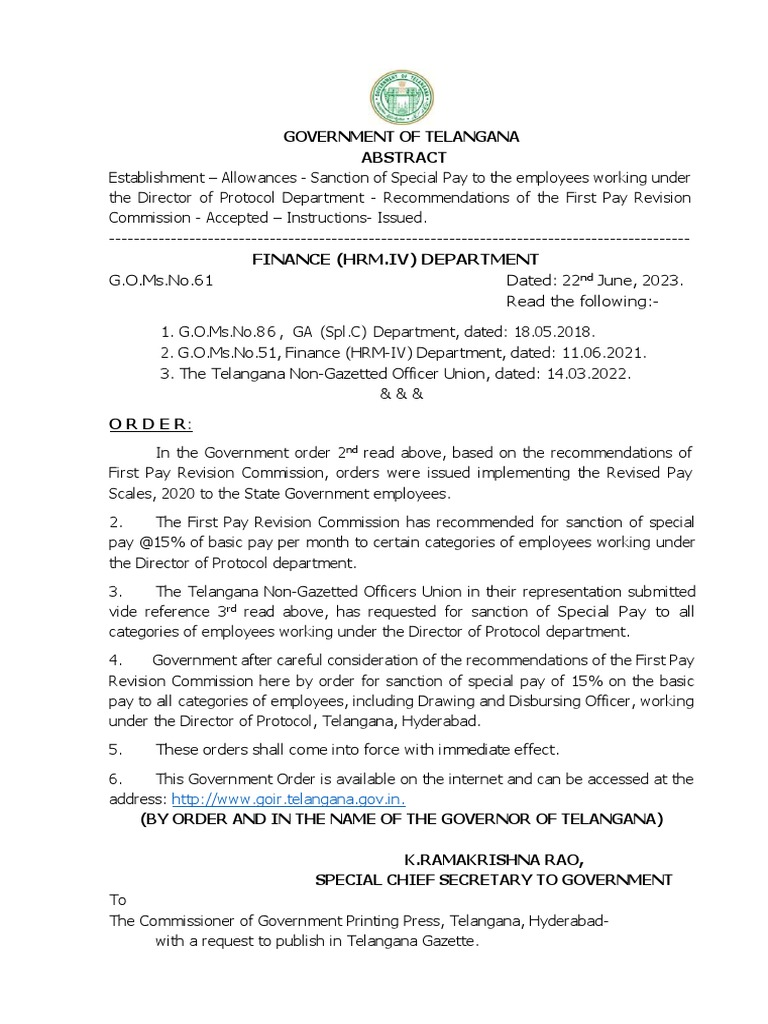 G.O.Ms - No.61 Protocol | PDF | Government