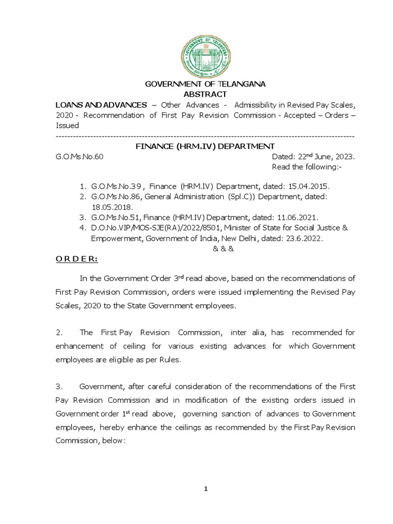 G O Ms No 60 Other Advances Pdf Interest Government