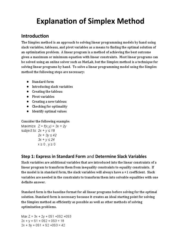 Explanation of Simplex Method | PDF | Linear Programming | Mathematical ... Explanation of Simplex Method | PDF | Linear Programming | Mathematical ...