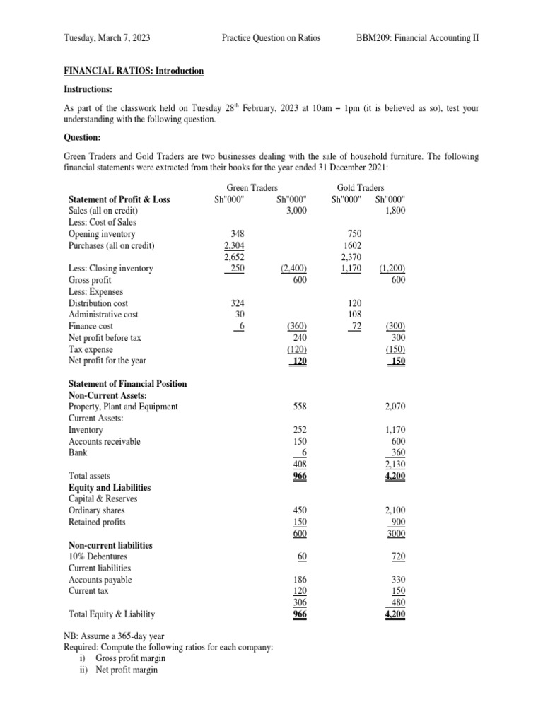 Financial Ratios Practice Questions | PDF | Revenue | Financial Accounting
