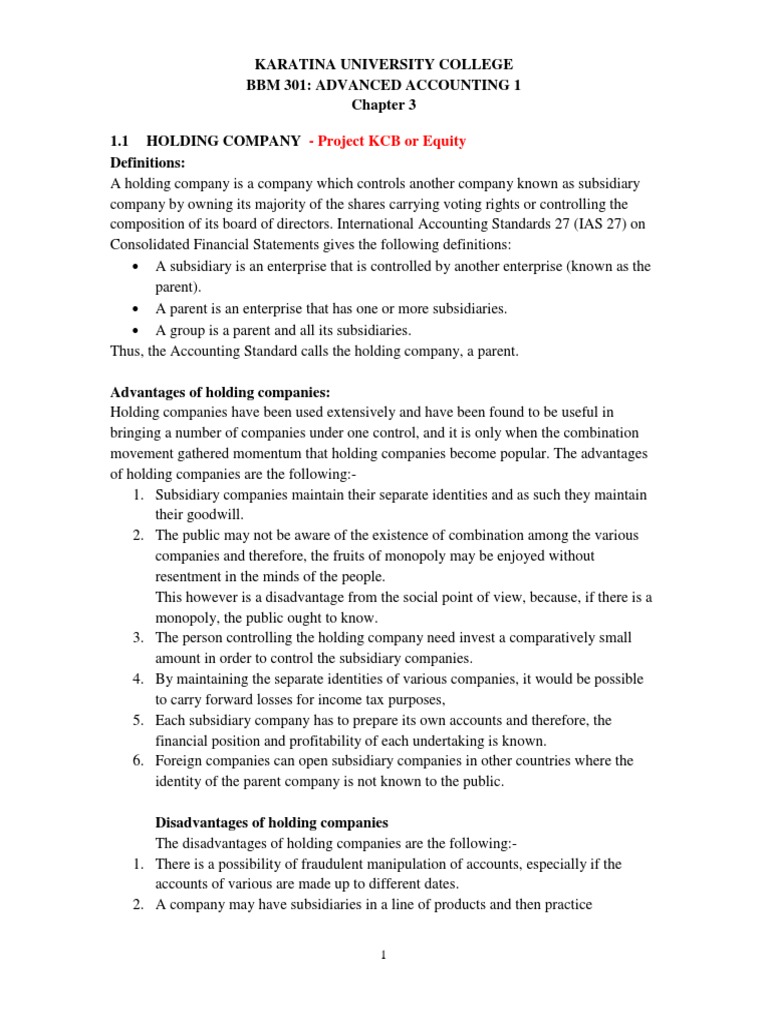 BBM 301 Chapter 3 Advanced Accounting 1 - Holding Company | PDF | Financial Statement ...