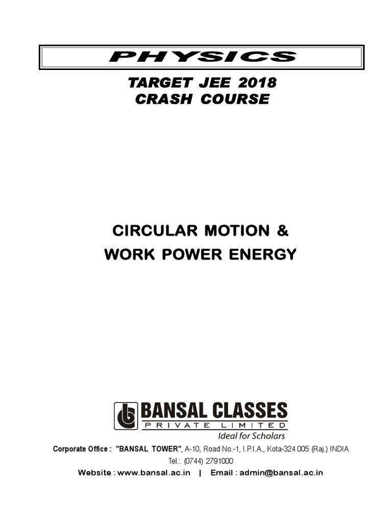 Circular Motion - Work Power Energy - CC - WA | PDF | Acceleration | Force