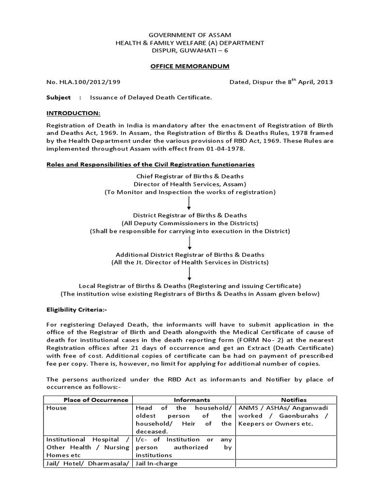 Delayed Death Registration Assam | PDF | Jurisdiction | Hospital