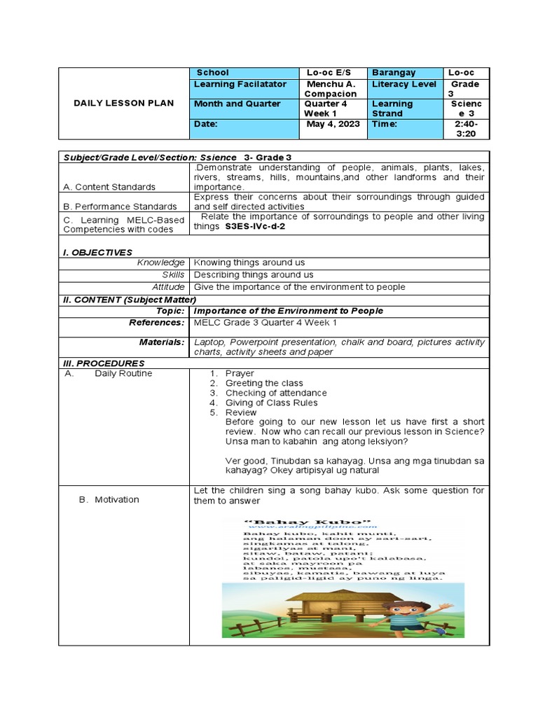 Science 3 Quarter 4 Week 1 Lesson Plan For Final Demo | Download Free ...
