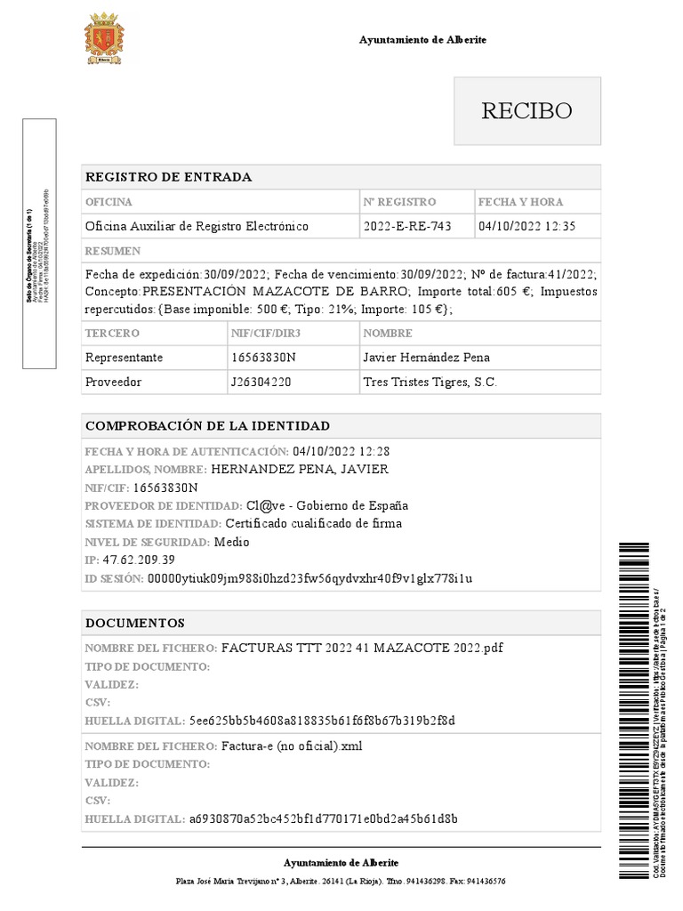 Acuse de Recibo Recibo Recibo-2022-E-RE-743 | PDF | Informática