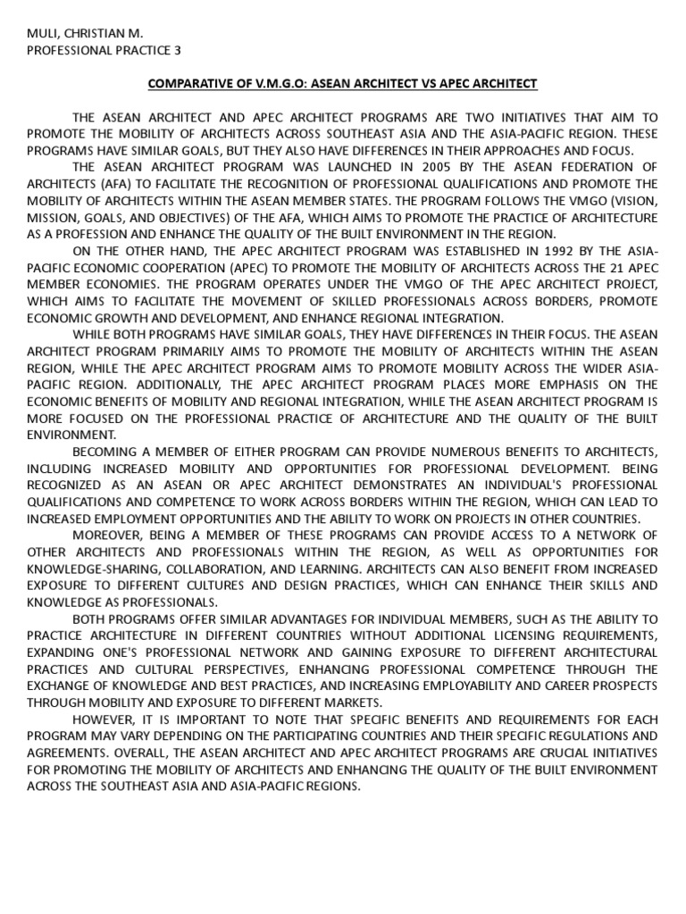 Comparative of Asean Architect Vs Apec Architect | PDF | Asia Pacific Economic Cooperation ...