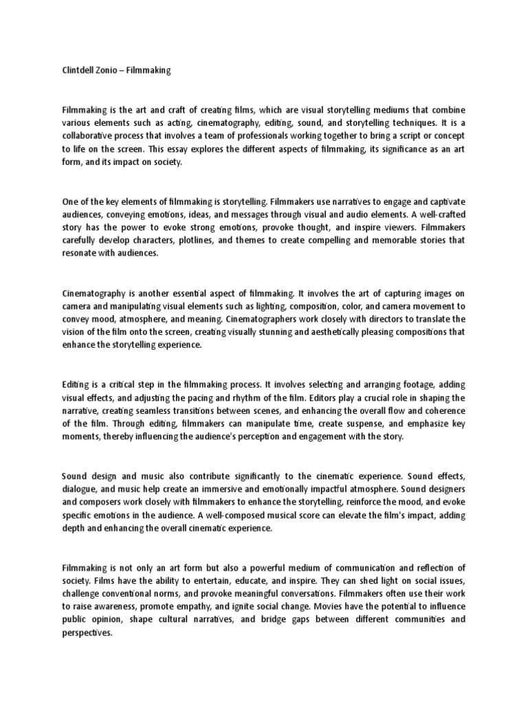 Essay 5 - Filmmaking | PDF | Filmmaking | Cinematography