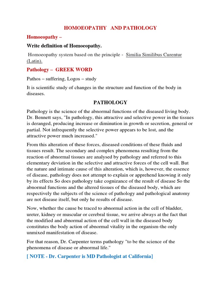 Importance of Pathology in Homeopathy | PDF | White Blood Cell | Pathology