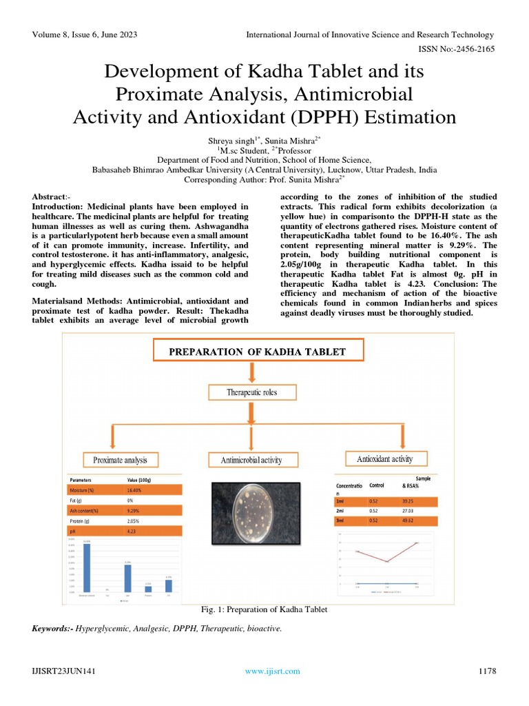 Development of Kadha Tablet and Its Proximate Analysis, Antimicrobial ...