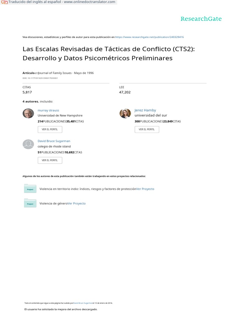 The Revised Conflict Tactics Scales CTS2 Developme - En.es | PDF | Red ...