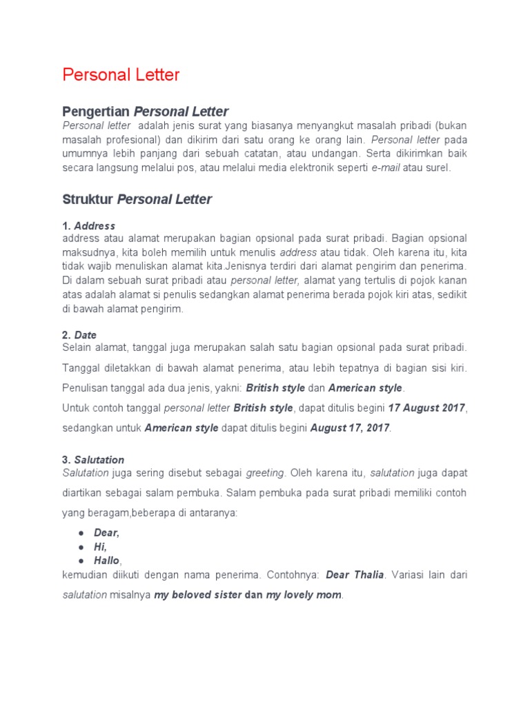 Struktur dan Contoh Personal Letter | PDF | Karier & Perkembangan