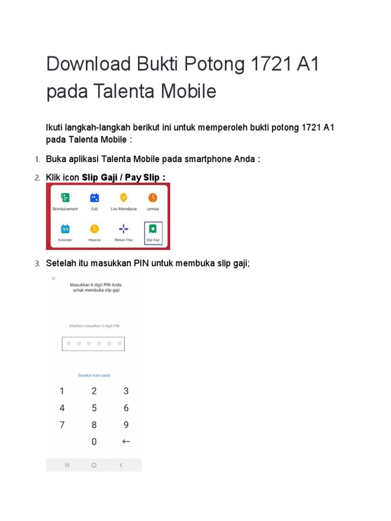 Tutorial Download Bukti Potong 1721 A1 Melalui Aplikasi Mobile Talenta | PDF