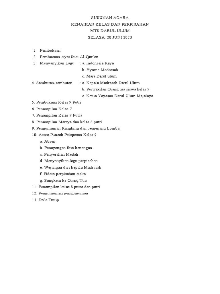 SUSUNAN ACARA Perpisahan | PDF SUSUNAN ACARA Perpisahan | PDF