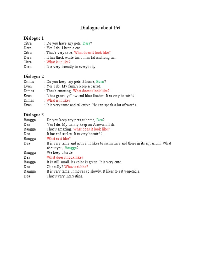 Dialogue About Pet | PDF