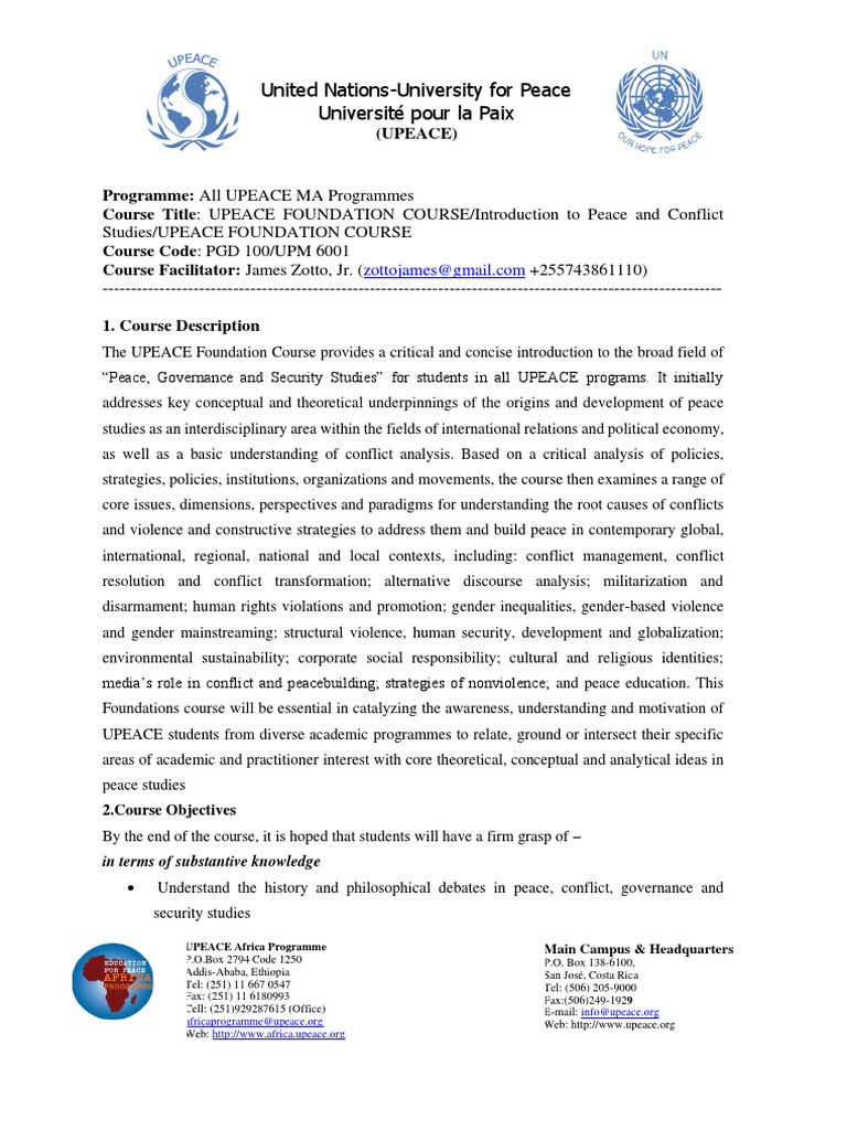 UPEACE Foundation Course Overview | PDF | Peace | Political Science