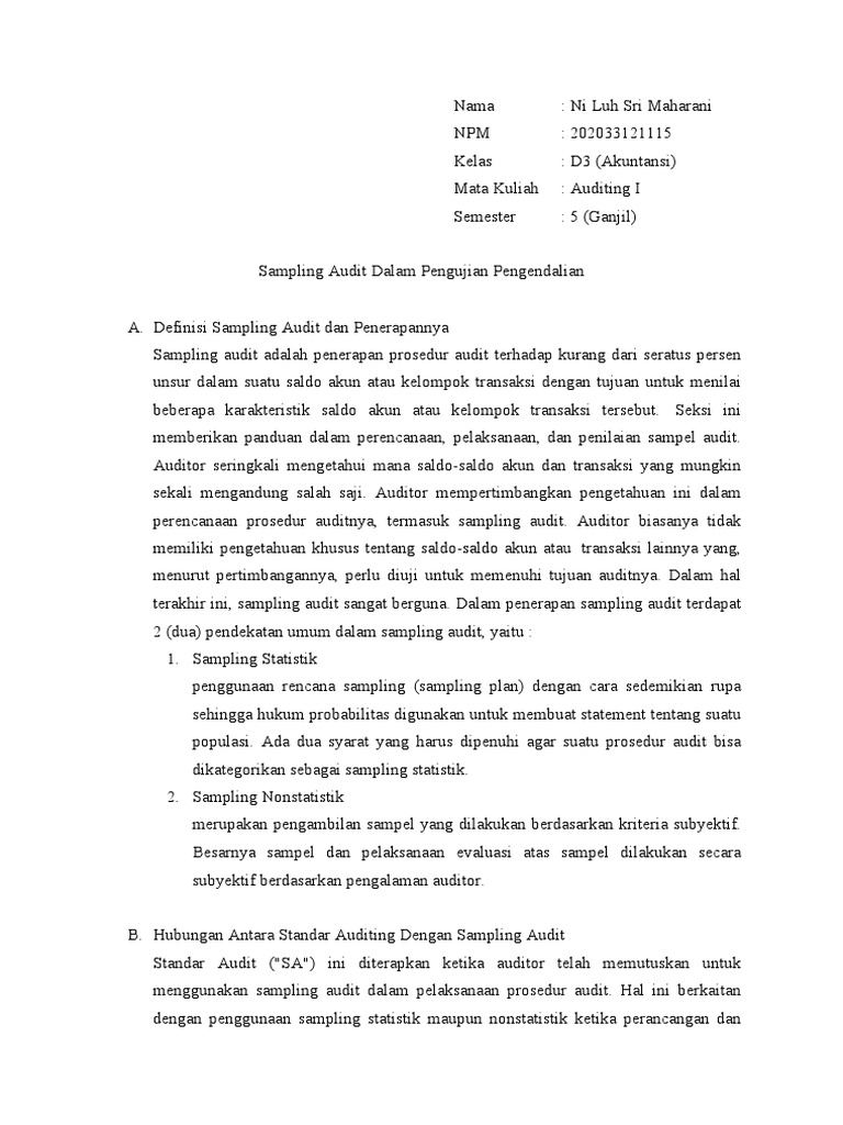 115 - Auditing I (Sampling Audit Dalam Pengujian Pengendalian) | PDF | Bisnis