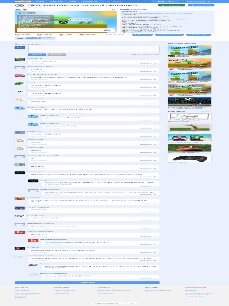 ( Online) Blue Sky A Scroll Platformer On Scratch | PDF