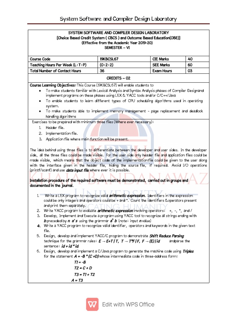 System Software And Compiler Design Laboratory Pdf Programming Computer Program