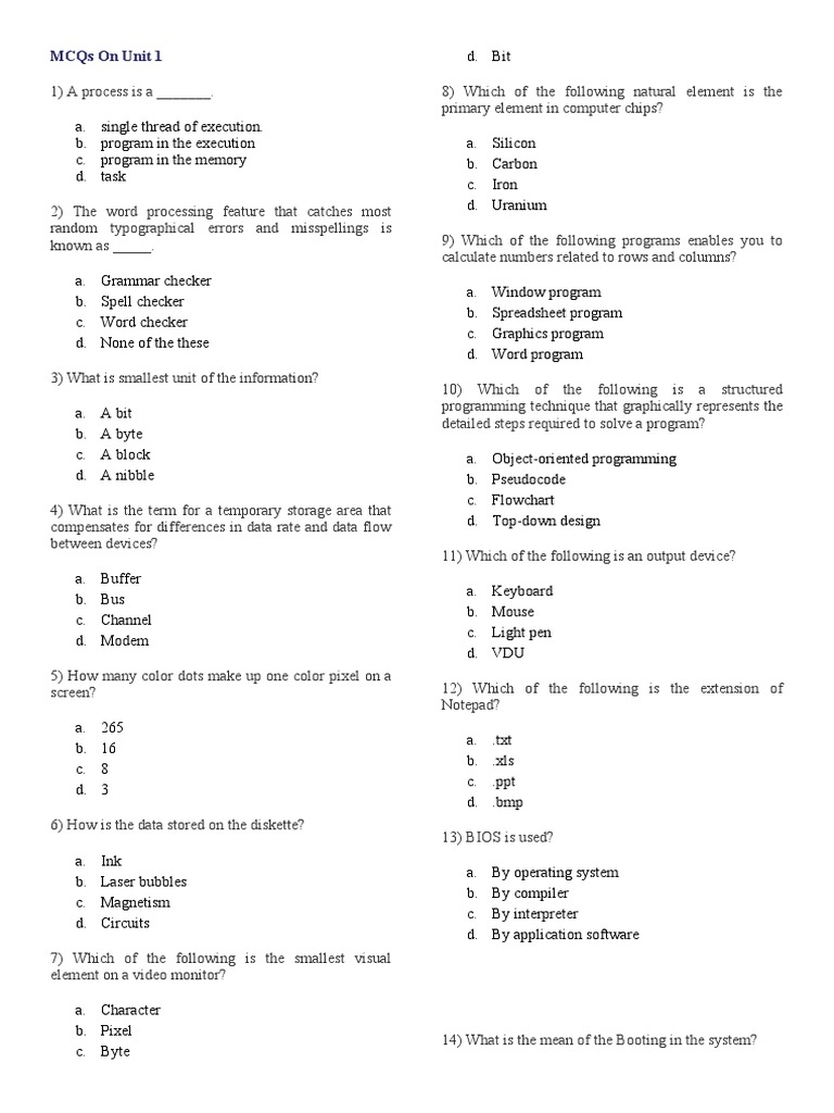 Unit1 MCQs | PDF | Computer Data Storage | Random Access Memory Unit1 MCQs | PDF | Computer Data Storage | Random Access Memory