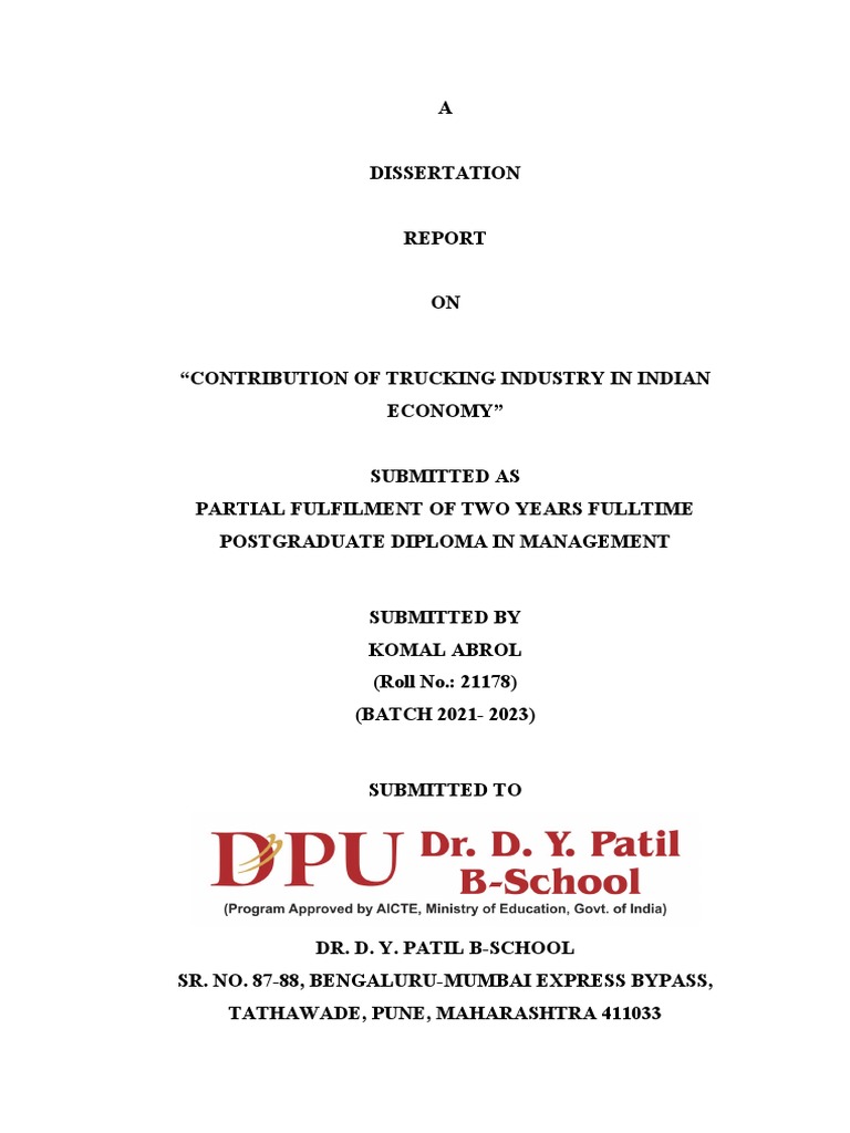 Dissertation Report Format 21-23 | PDF | Transport | Truck Driver