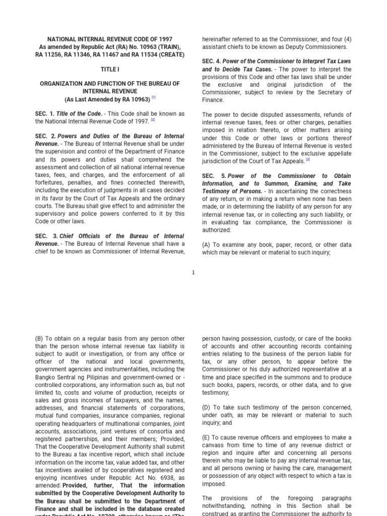National Internal Revenue Code of 1997 | PDF | Internal Revenue Service ...