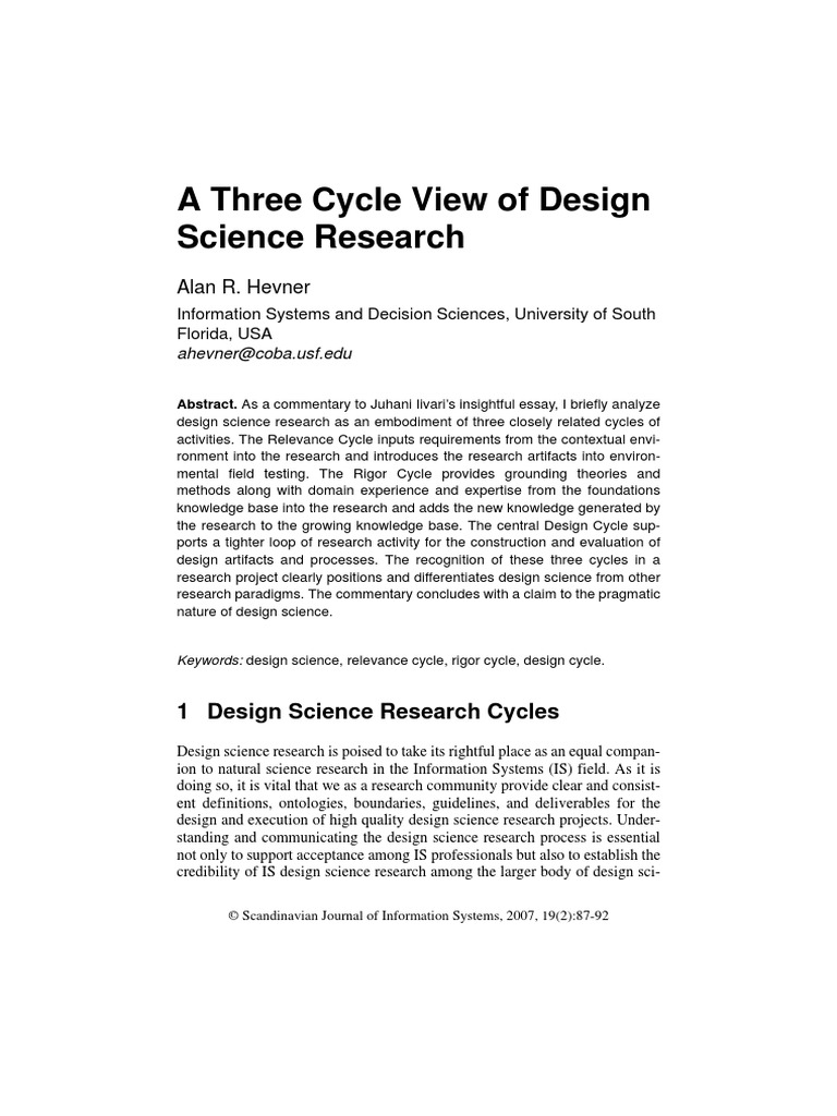Hevner, A. R. A Three Cycle View of Design Science Research | PDF ...
