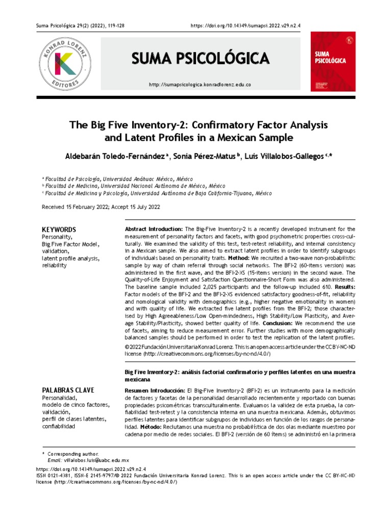 The Big Five Inventory Of Personality