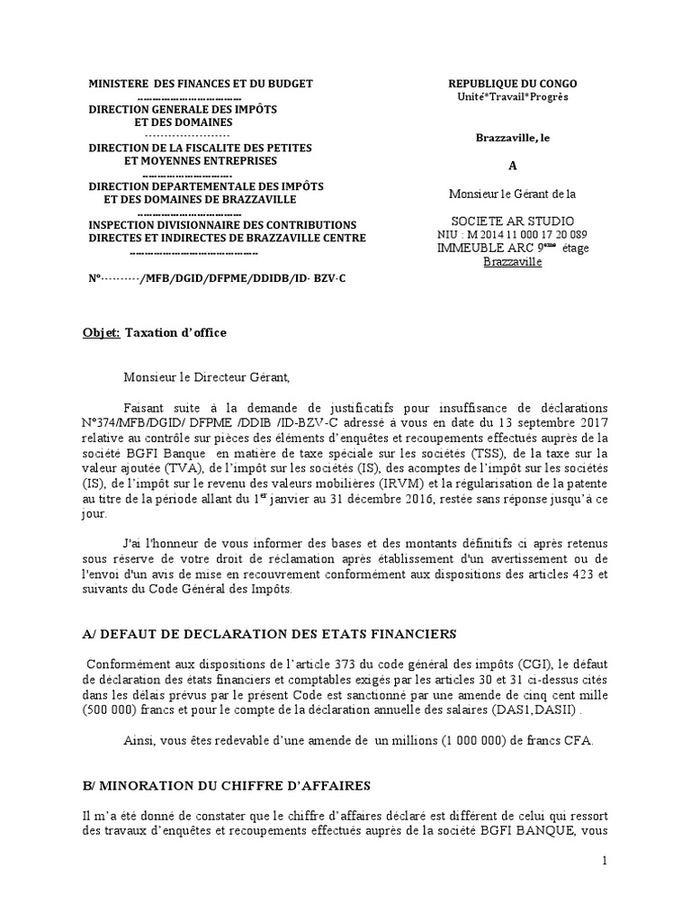 Taxation d'Office pour AR Studio 2016-2017 | PDF | Impôt sur le revenu ...