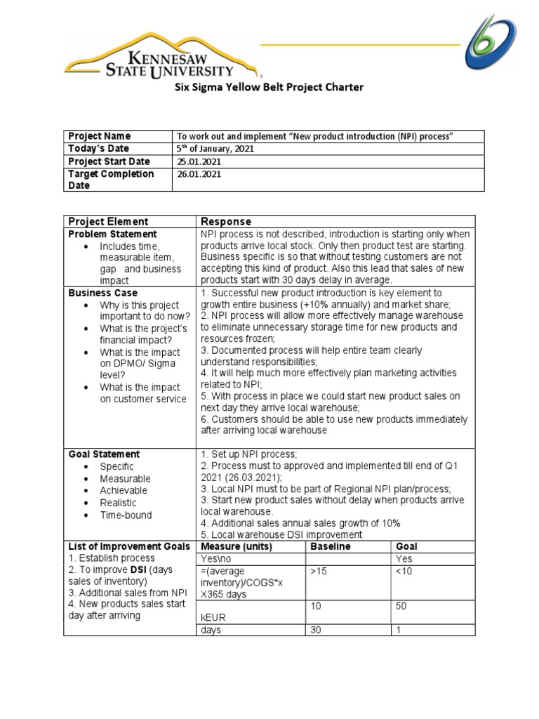 Six Sigma Yellow Belt Project KV | PDF | Six Sigma | Marketing