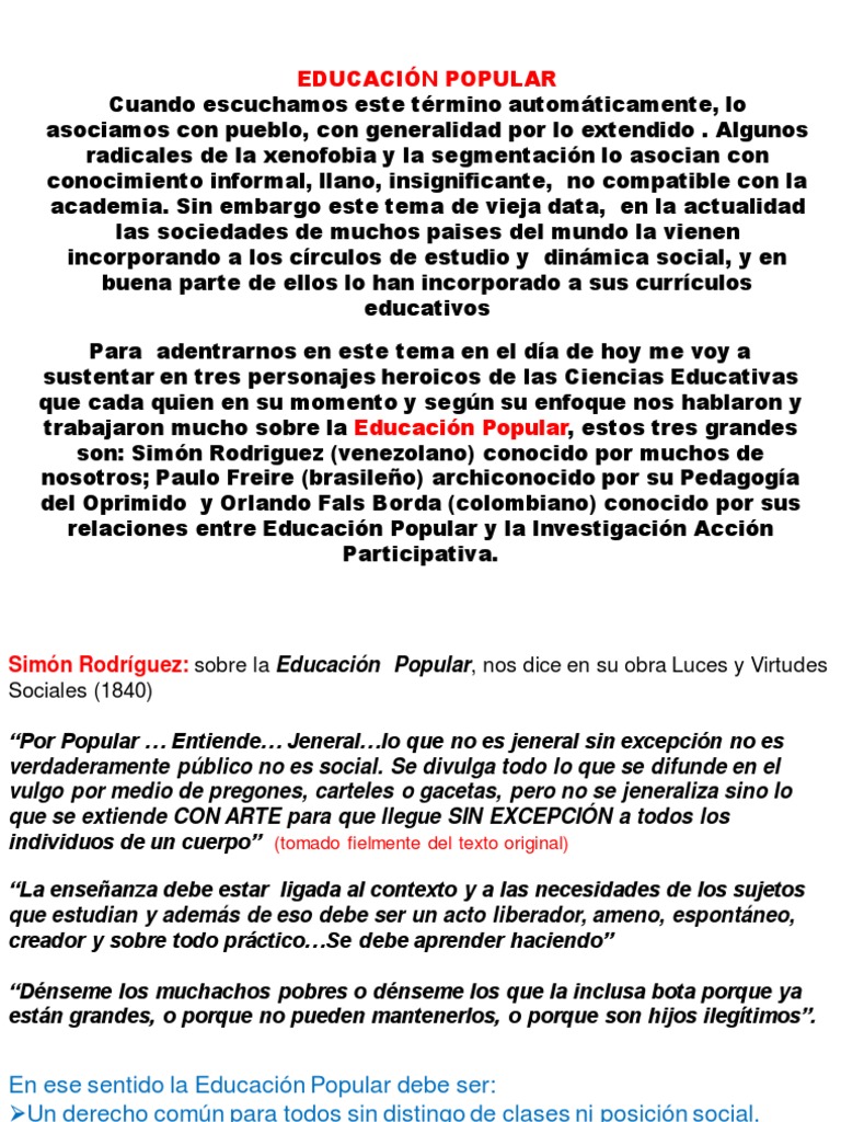 Educación Popular | PDF | Aprendizaje