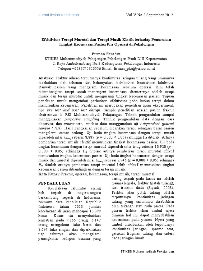 Efektivitas Terapi Murotal Dan Terapi Mu | PDF