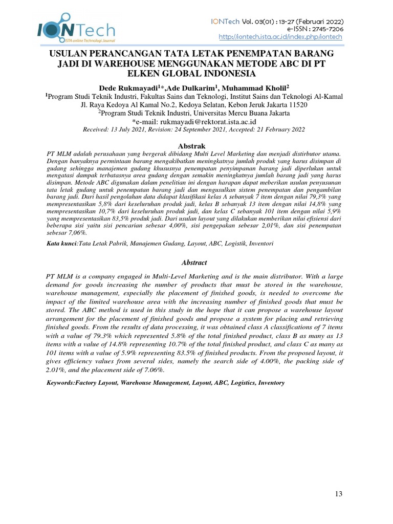 Usulan Perancangan Tata Letak Penempatan Barang Jadi Di Warehouse ...