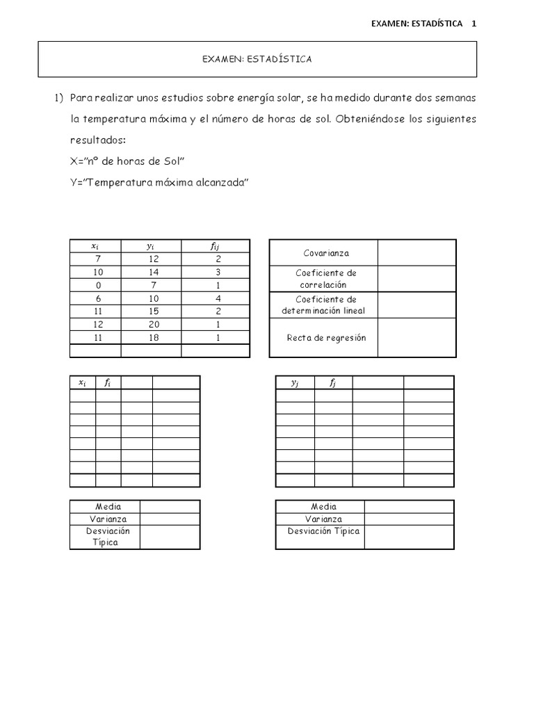 Examen-Av Estadística | PDF | Desviación Estándar | Regresión lineal