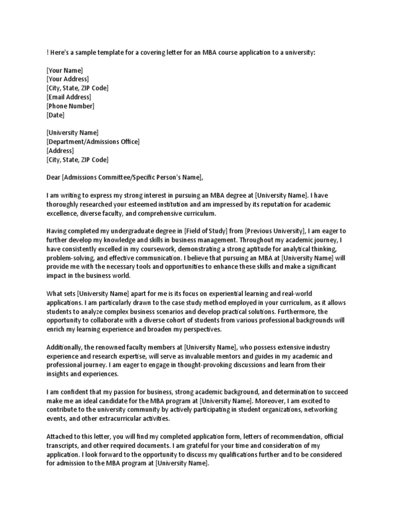 Mba Application Letter | PDF | Master Of Business Administration ...