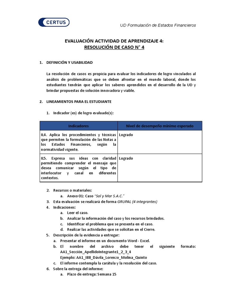 Lineamientos de Evaluación AA4 | PDF | Estado financiero | Evaluación