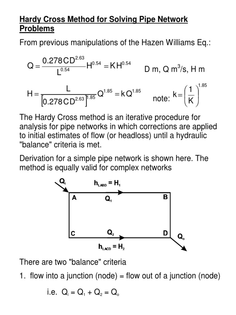 Hardy Cross Method For Solving Pipe Netw | PDF | Mathematical Analysis ...