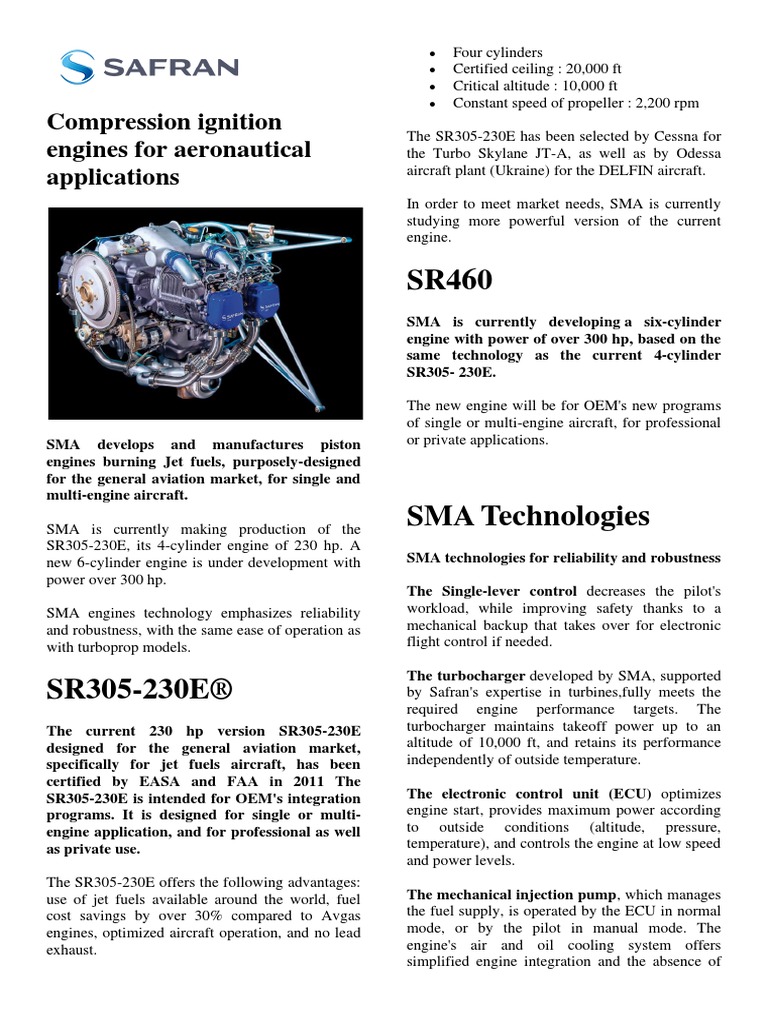 Safran SMA SR305-230E Diesel | PDF | Engines | Diesel Engine