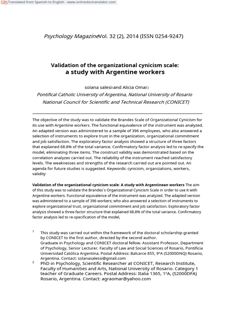 Validating the Organizational Cynicism Scale | PDF | Job Satisfaction ...