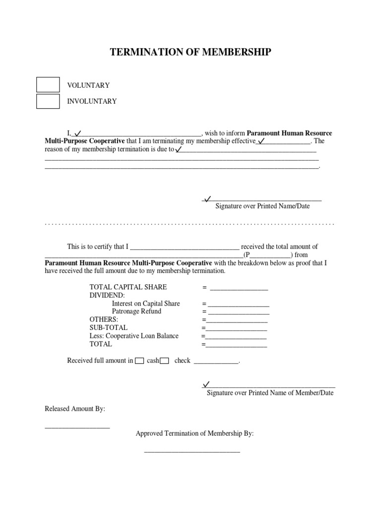 Termination of Membership | PDF