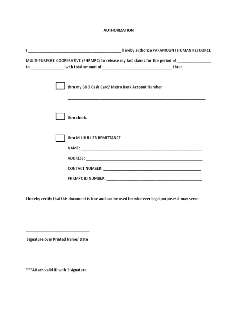 Authorization for Claim Release Form | PDF