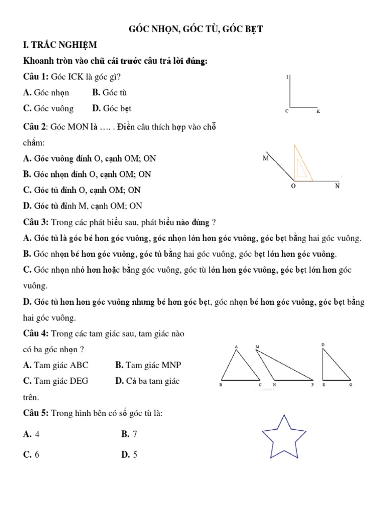 Bai Tap Goc Nhon Goc Tu Goc Bet Lop 4 | PDF