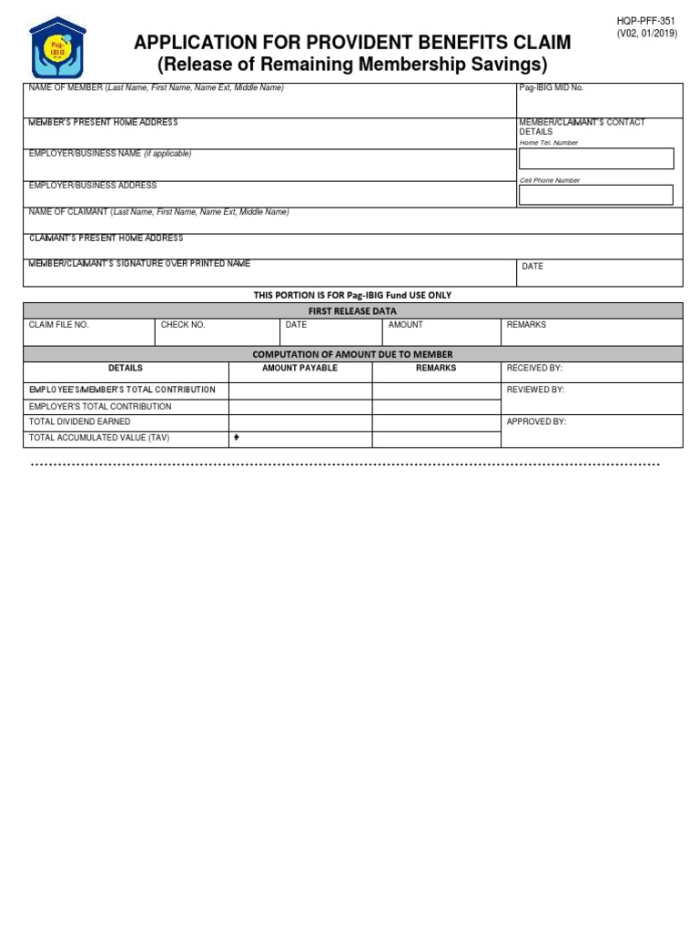 Pag-IBIG Provident Benefits Claim Form | PDF
