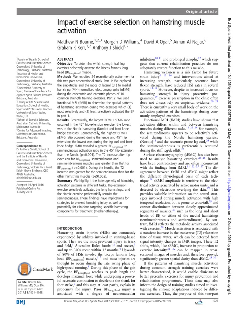 Impact of Exercise Selection On Hamstring Muscle Activation | PDF ...