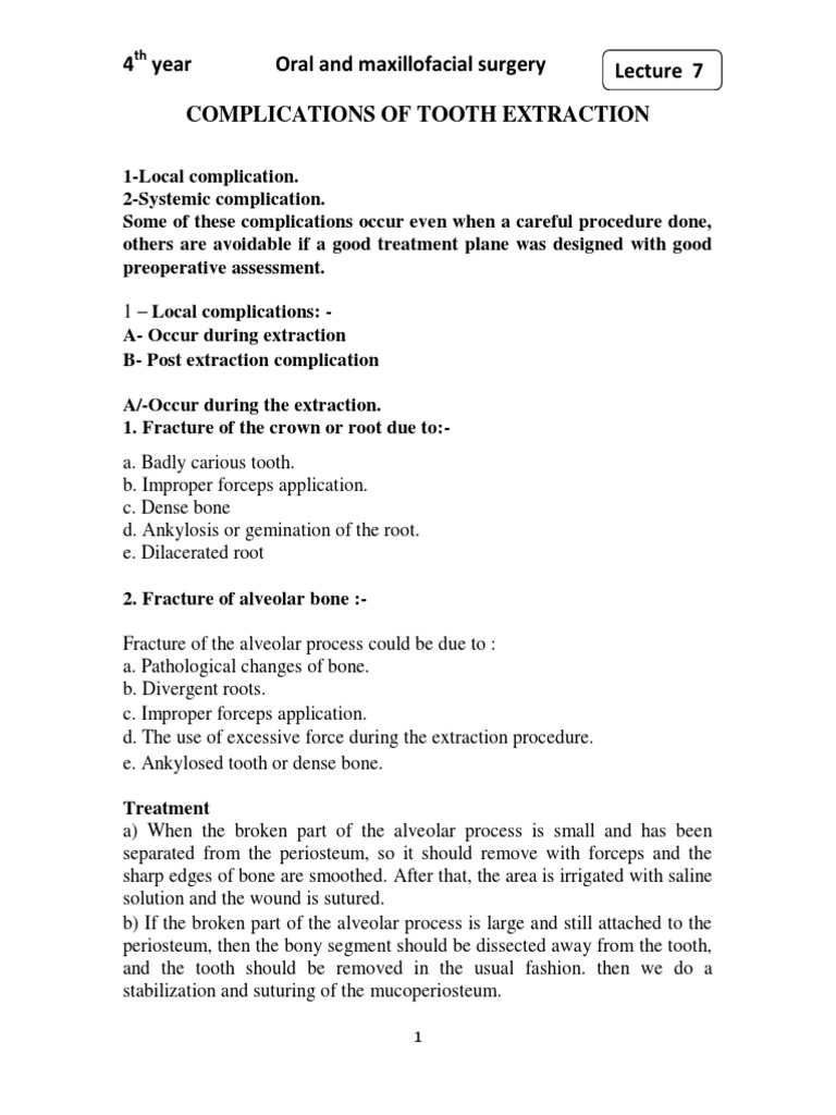 7 Complications of Tooth Extraction PDF | PDF | Clinical Medicine ...